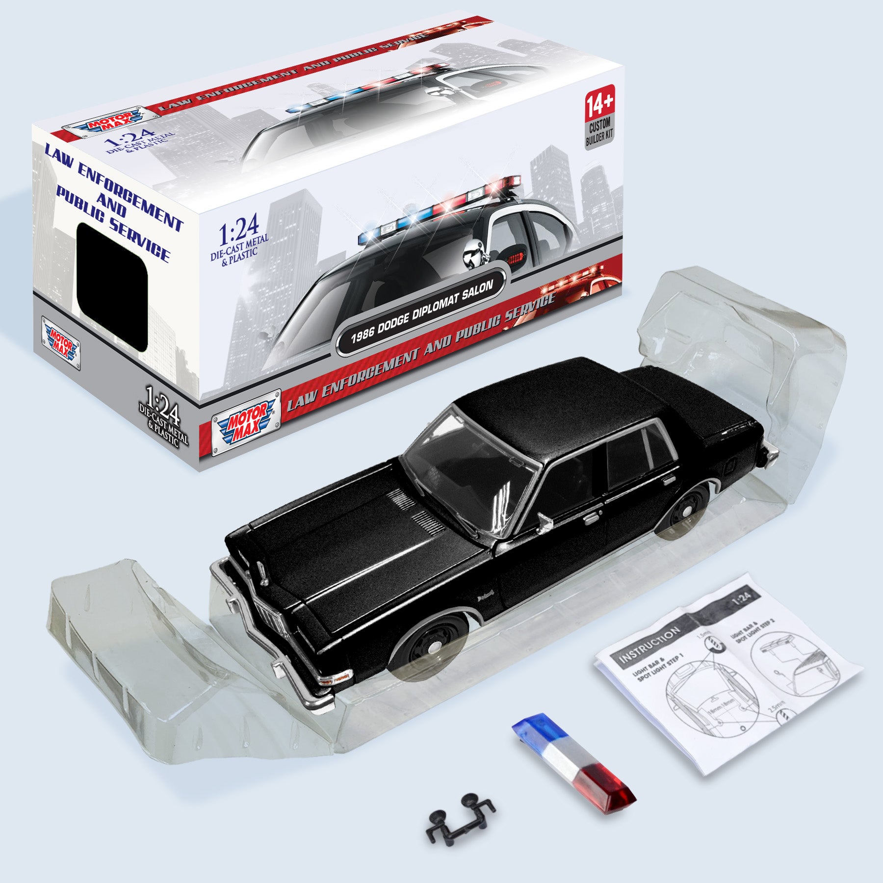 ***PRE-ORDER***Motormax 1:24 1986 Dodge Diplomat - Black - BUILDERS KIT ...
